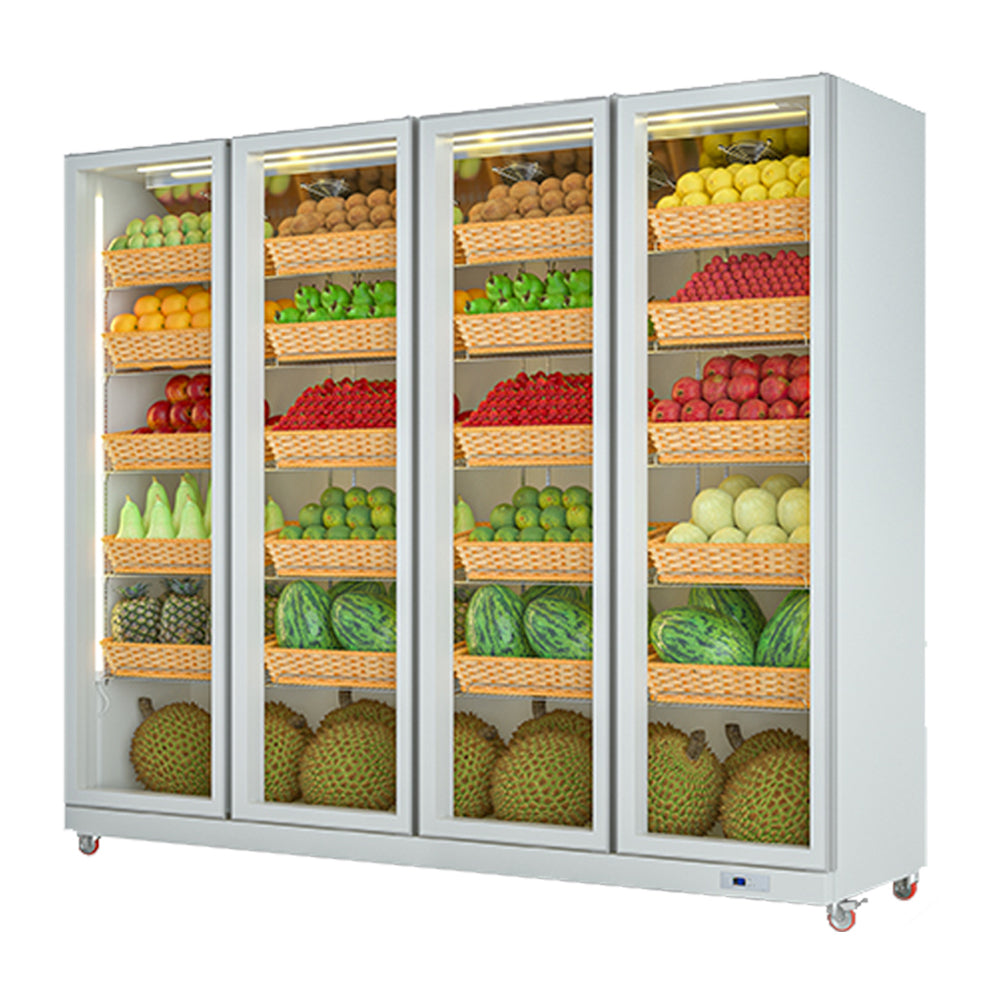 Pajangan 4 pintu kaca | Freezer Tampilan Buah Putih | Kulkas Komersial ...